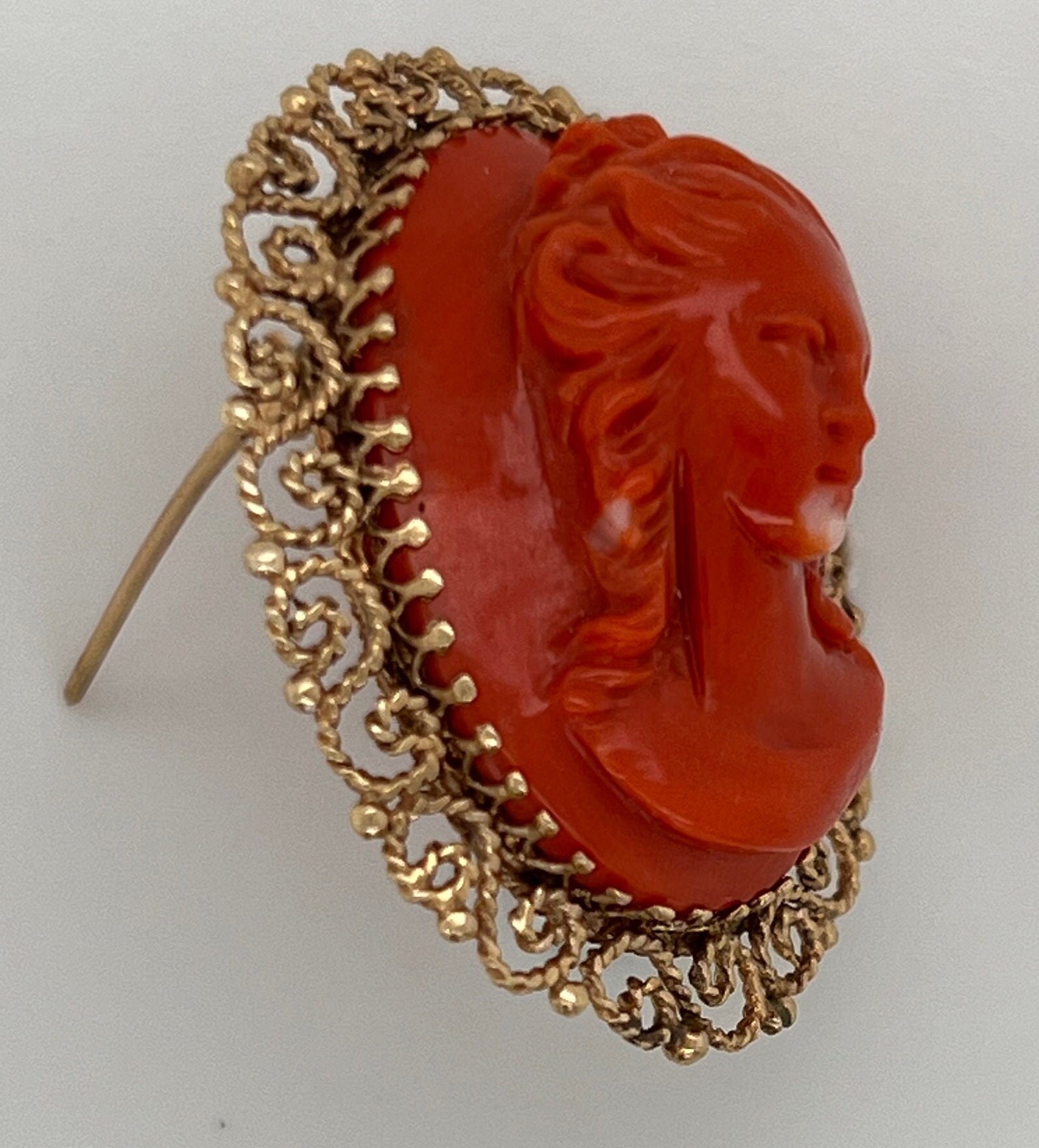 Vintage High Relief Red Coral Cameo 14K Yellow Gold 1960's - Etsy