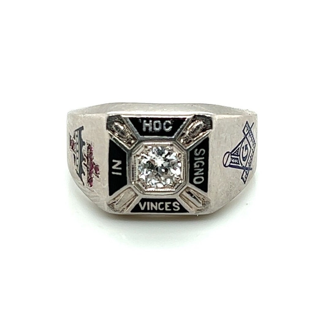 Knights Templar Masonic Palladium Ring - 0.33 Carat Diamond - Vintage ...