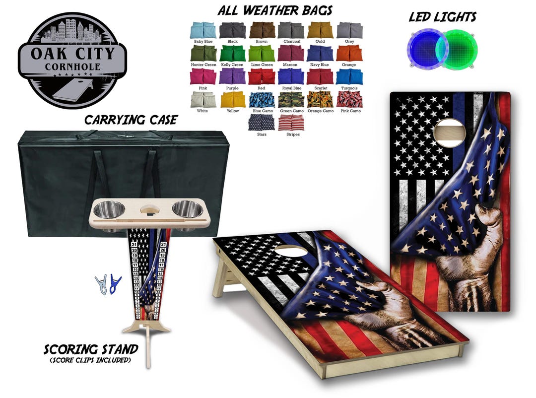 Pulled Back Blue Line Cornhole Boards Tournament Design Premium ...