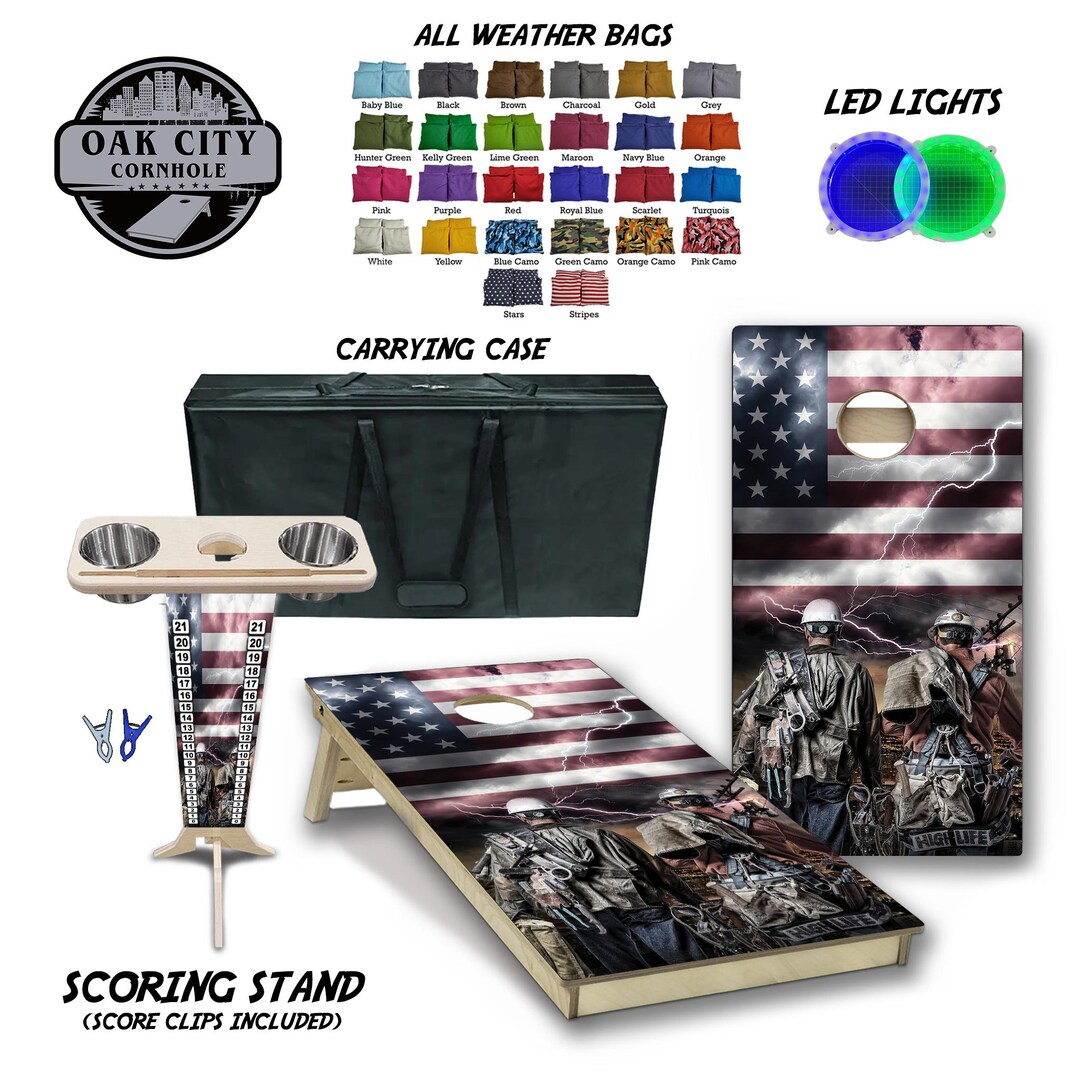 Storm Ready Lineman Flag Cornhole Board Design | Regulation-size ...