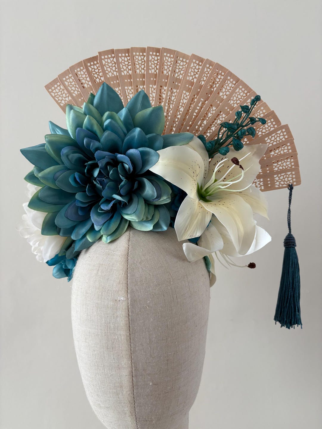 Large Pin up Burlesque Blue, Teal, Cream Headpiece Hair Flowers - Etsy
