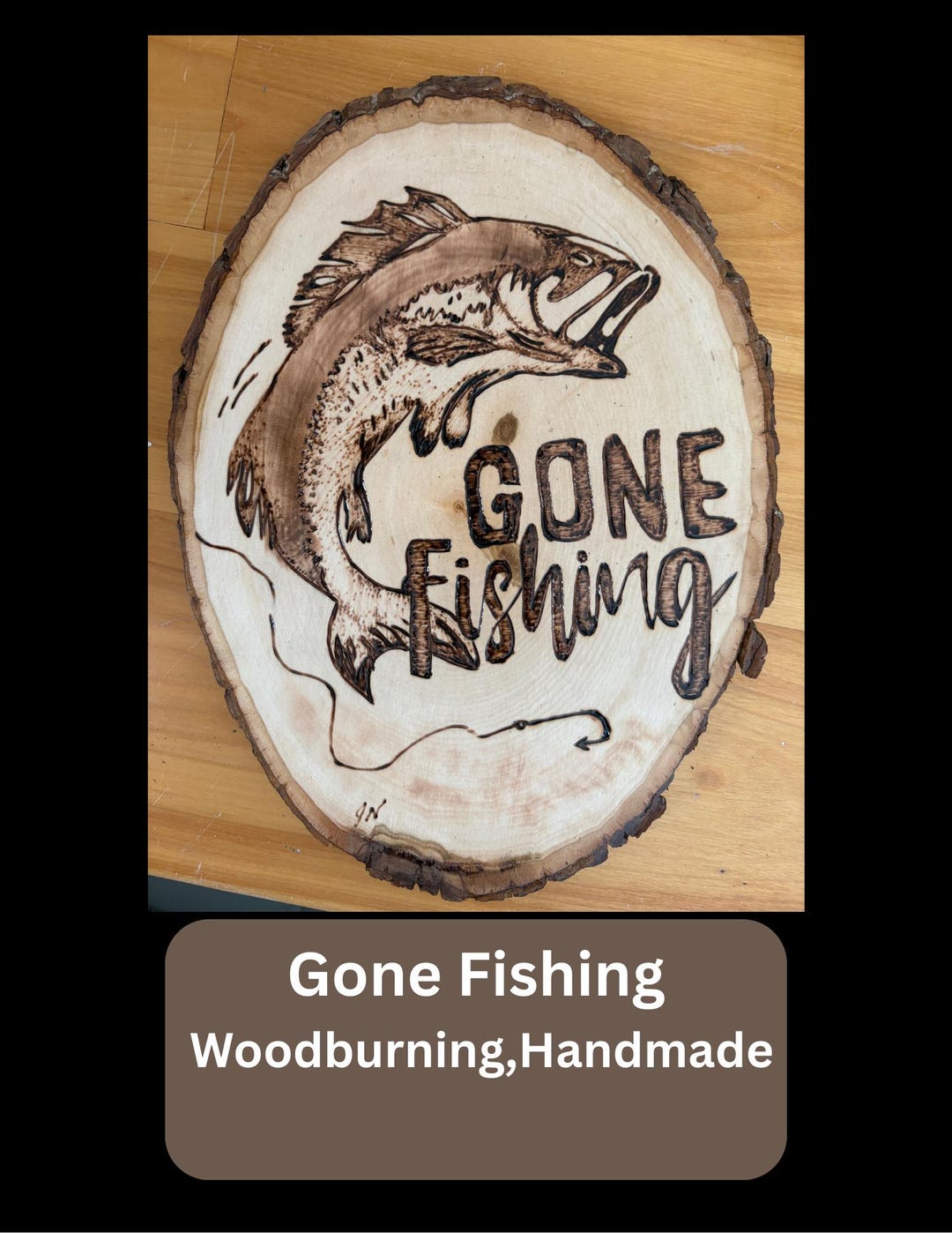 Gone Fishing Wood Burning Wall Art: Rustic Cabin Decor - Etsy