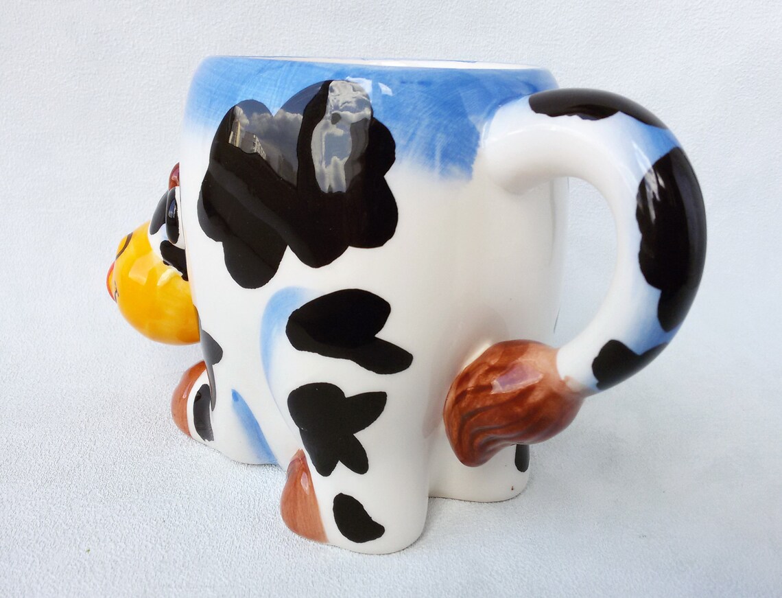 Funny 3D Cow Mug Coffee Ceramic Animal Cup White Cow Black Spots ...
