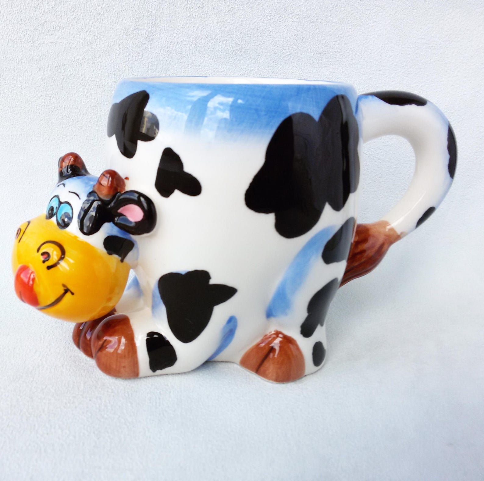 Funny 3D Cow Mug Coffee Ceramic Animal Cup White Cow Black Spots ...