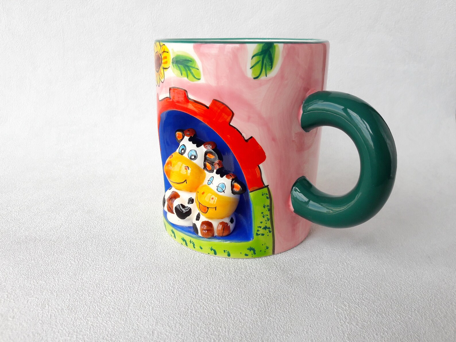 3D Pink Ceramic Cow Coffee Mug Funny Animal Cup Cool Rustic Gift Kawaii ...