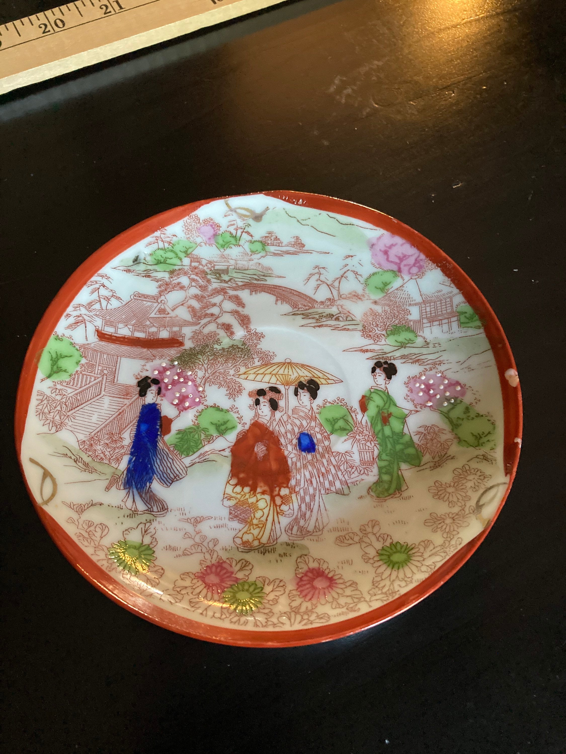 Vintage 2- Hand Painted Geisha Girls Saucers 5.25", China Porcelain ...