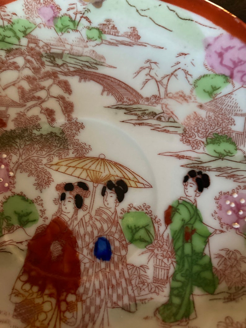 Vintage 2- Hand Painted Geisha Girls Saucers 5.25", China Porcelain ...