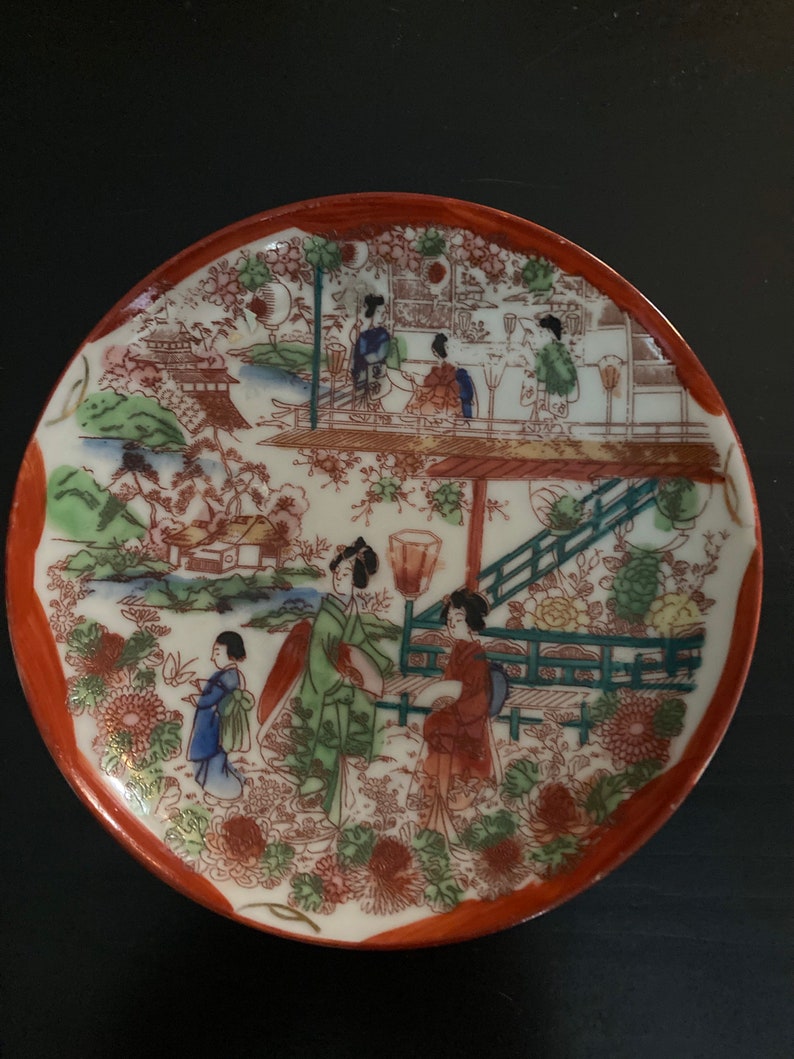 Vintage 2- Hand Painted Geisha Girls Saucers 5.25", China Porcelain ...