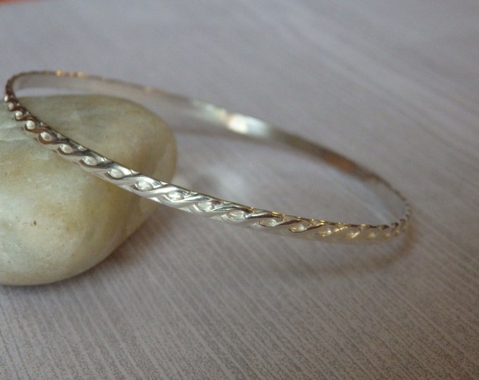 Sterling Silver Rope Braid Pattern Bangle - Etsy