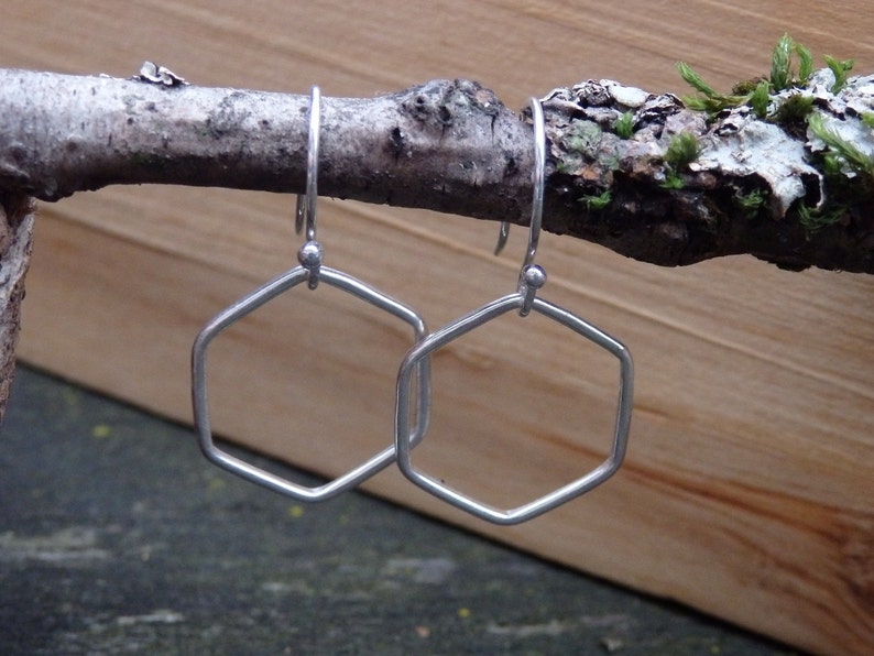 Sterling Silver Hexagon Hoop Earrings Geometric Jewellery | Etsy