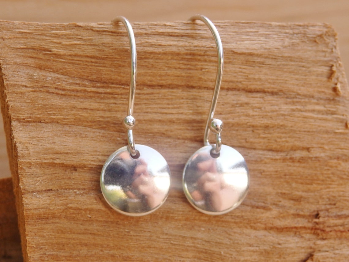 Small Sterling Silver Earrings With Round Disc Drops | Etsy