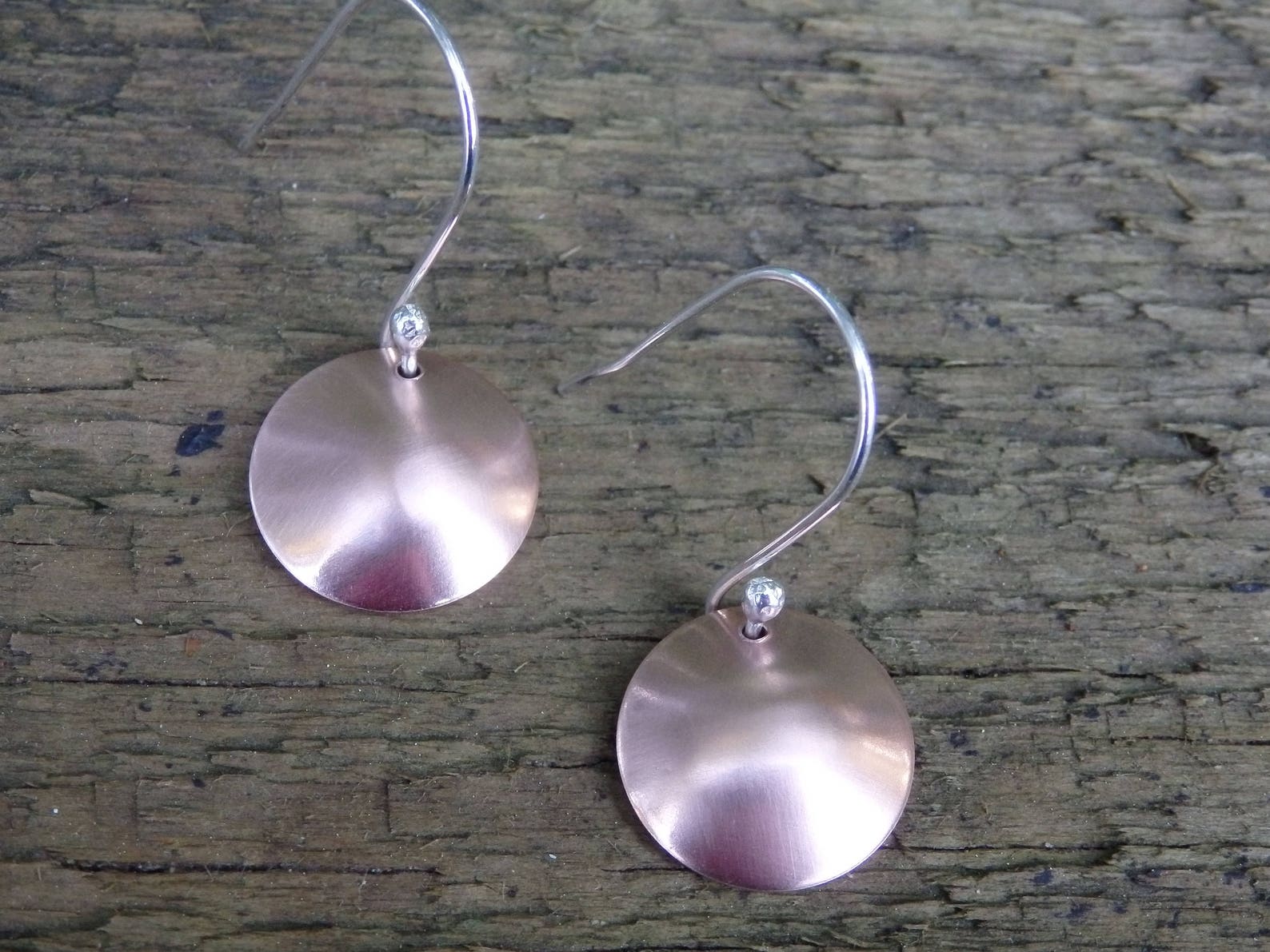 Brushed Copper Disc Earrings Sterling Silver Ear Wires - Etsy