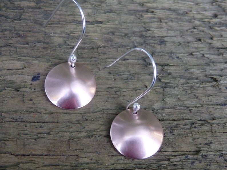 Brushed Copper Disc Earrings Sterling Silver Ear Wires - Etsy