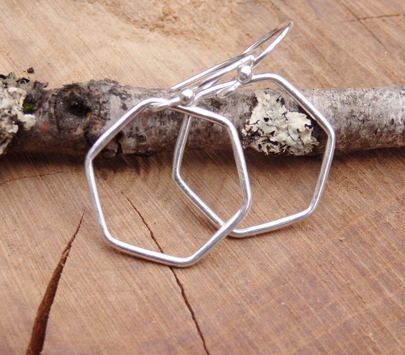 Sterling Silver Hexagon Hoop Earrings Geometric Jewellery | Etsy