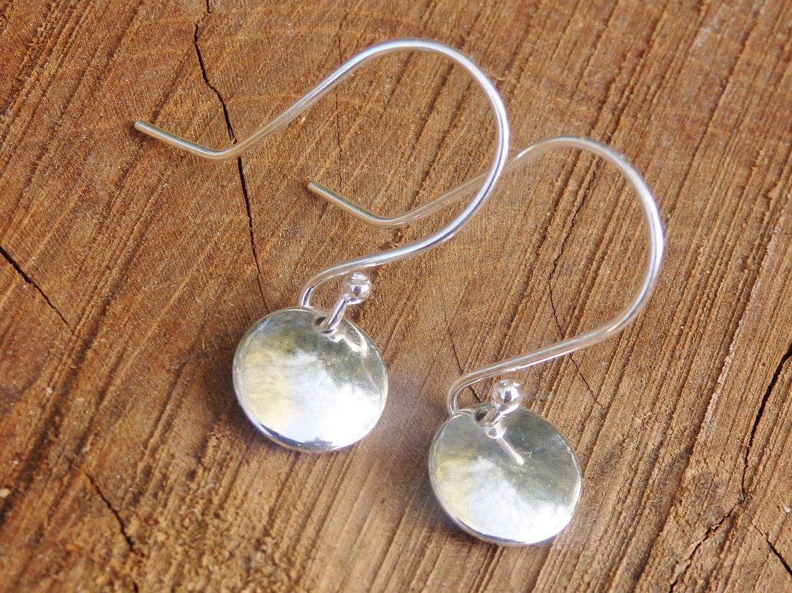 Small Sterling Silver Earrings With Round Disc Drops | Etsy