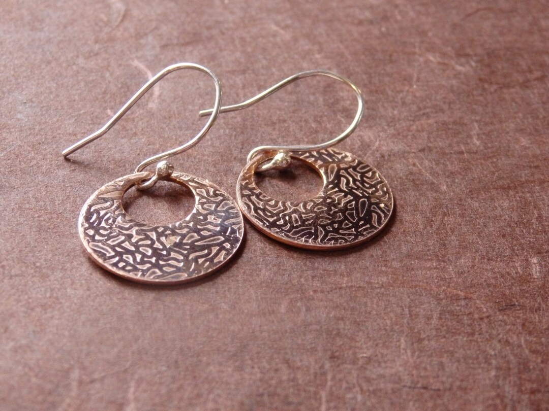 Textured Copper Disc Earrings With Sterling Silver Earwires, Drop Hoop ...