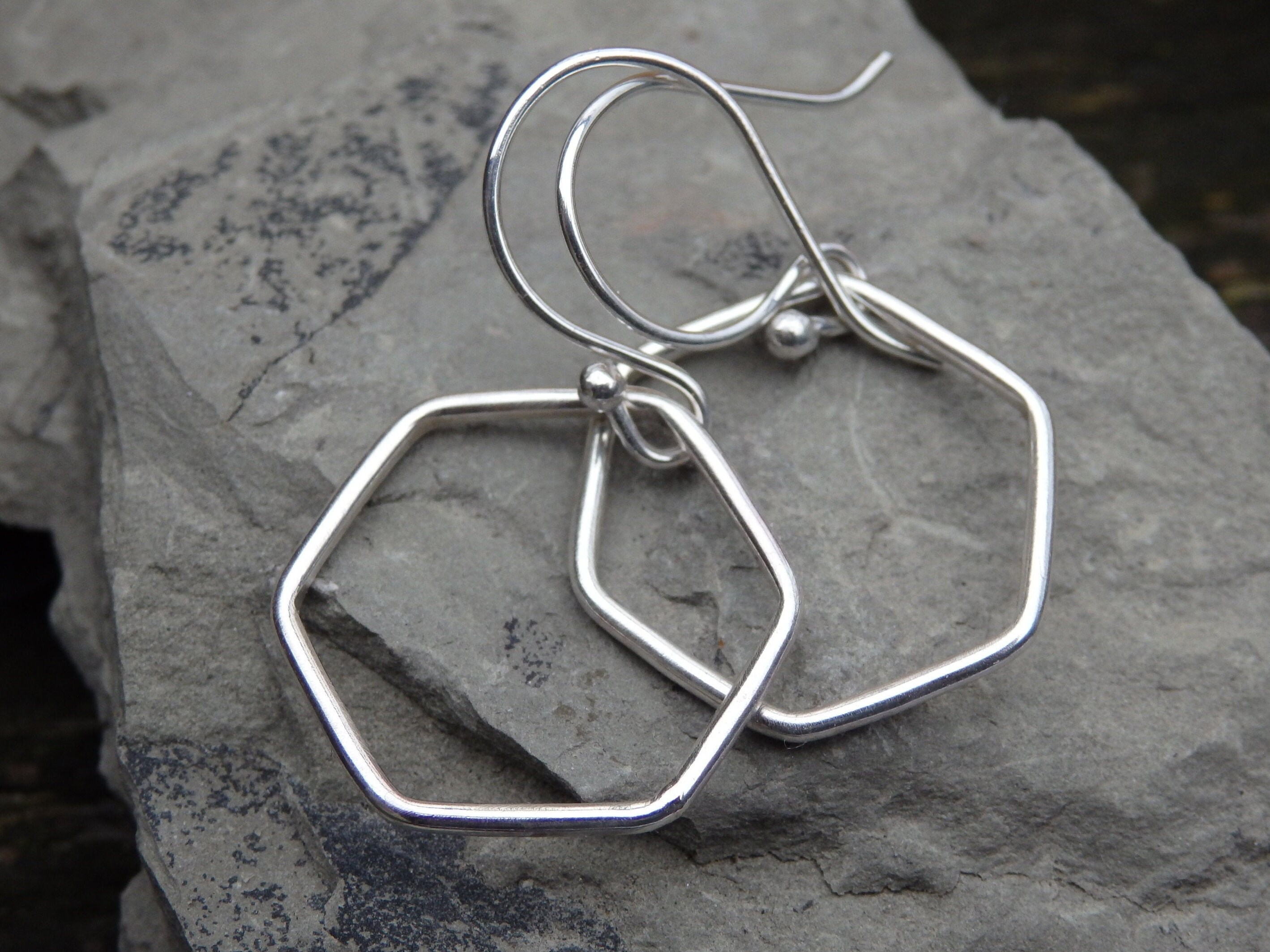 Sterling Silver Hexagon Hoop Earrings Geometric Jewellery | Etsy