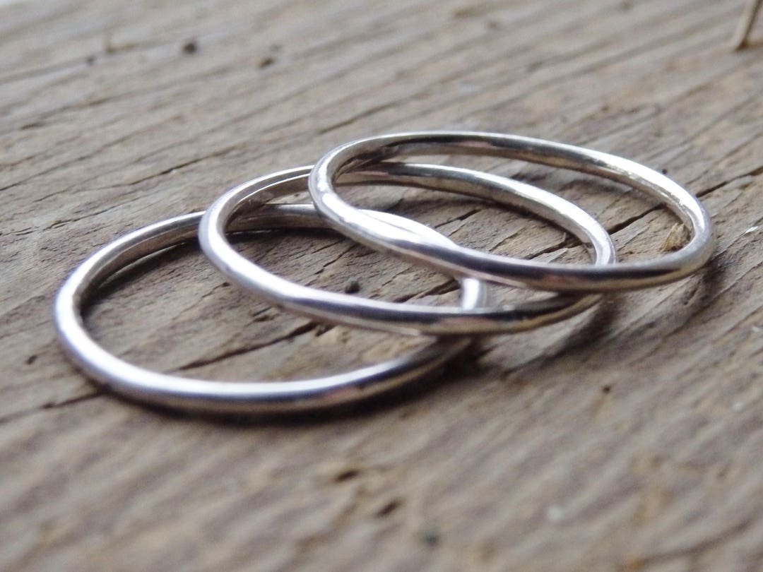 Set of Three Simple Sterling Silver Stacking Rings, Plain Round Bands ...