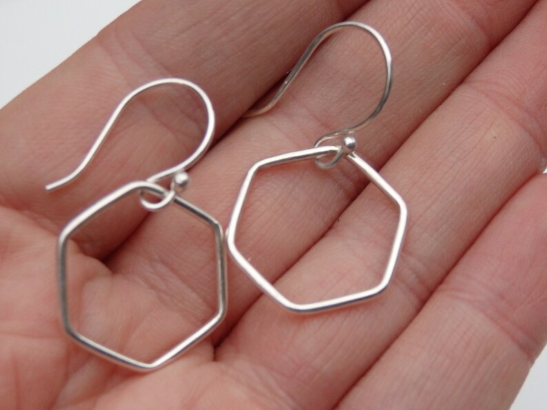 Sterling Silver Hexagon Hoop Earrings Geometric Jewellery | Etsy