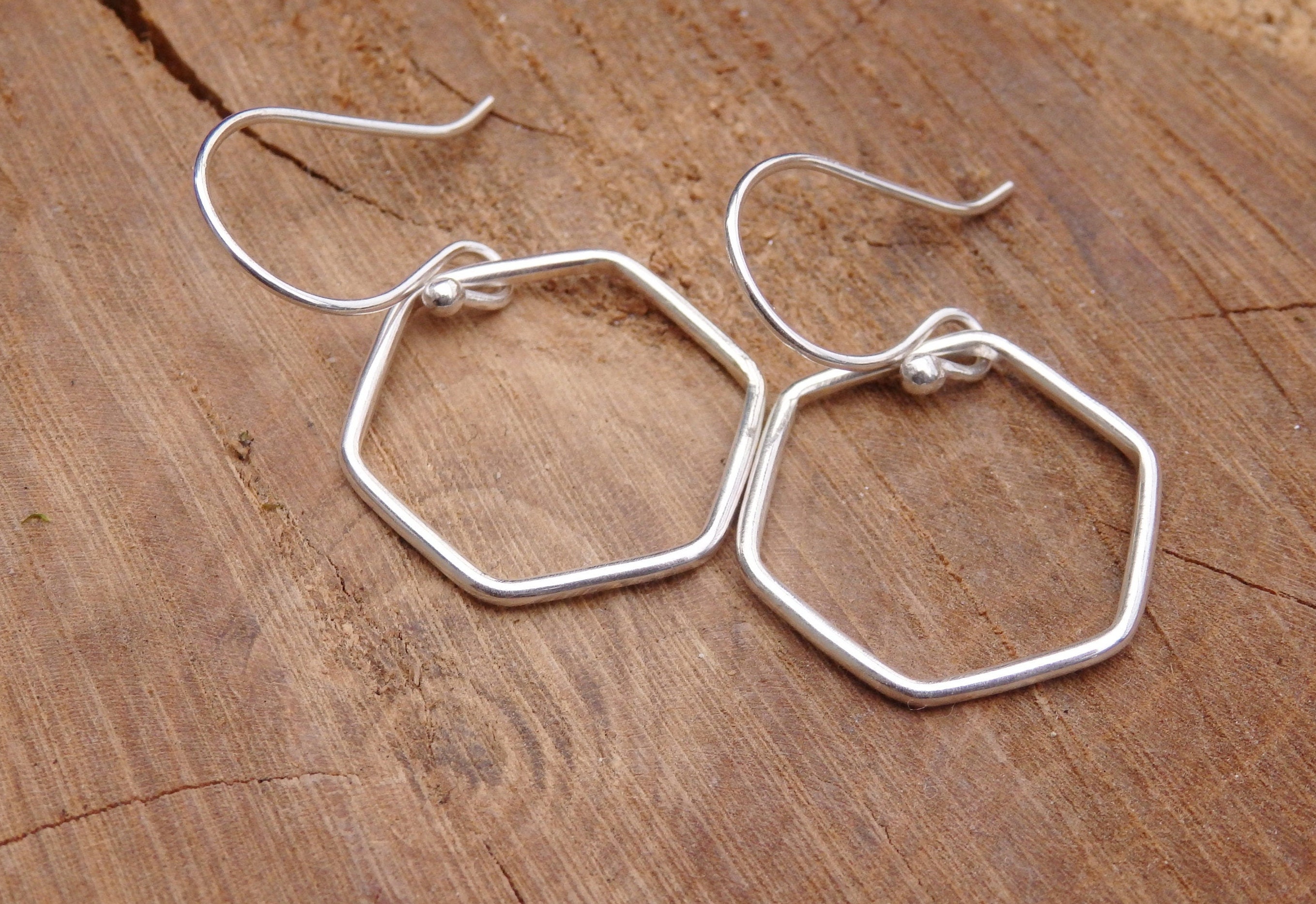 Sterling Silver Hexagon Hoop Earrings Geometric Jewellery | Etsy