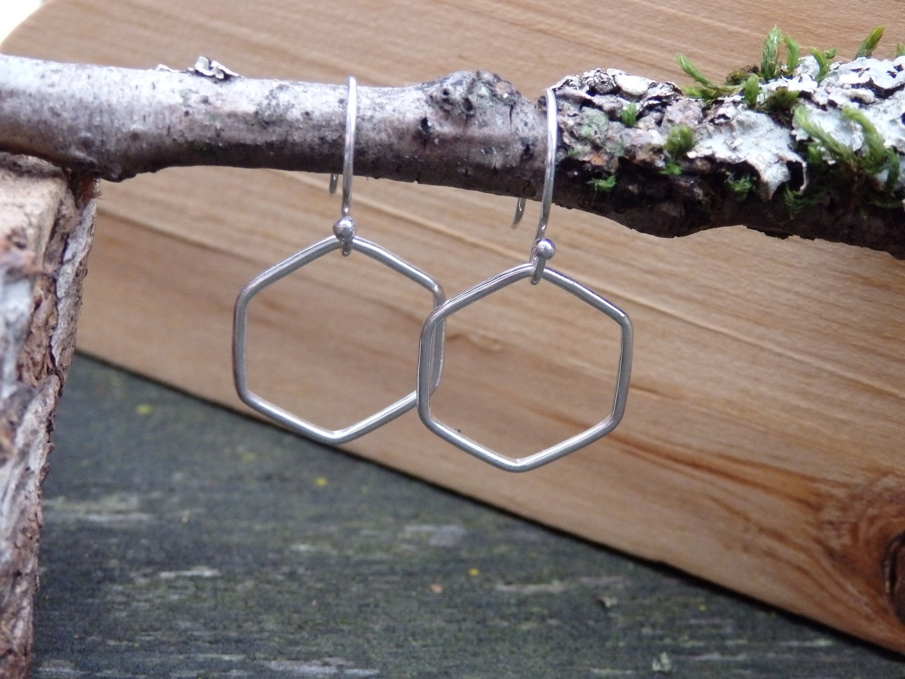 Sterling Silver Hexagon Hoop Earrings Geometric Jewellery | Etsy