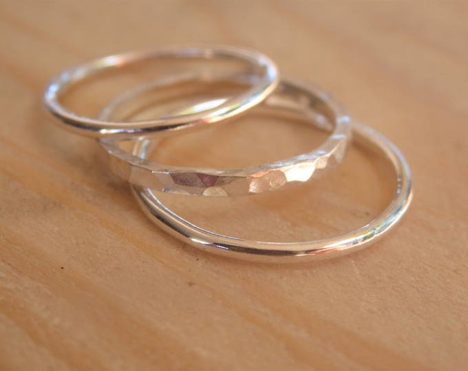 Sterling Silver Set of Three Midi Rings, Knuckle Rings, Small Rings ...