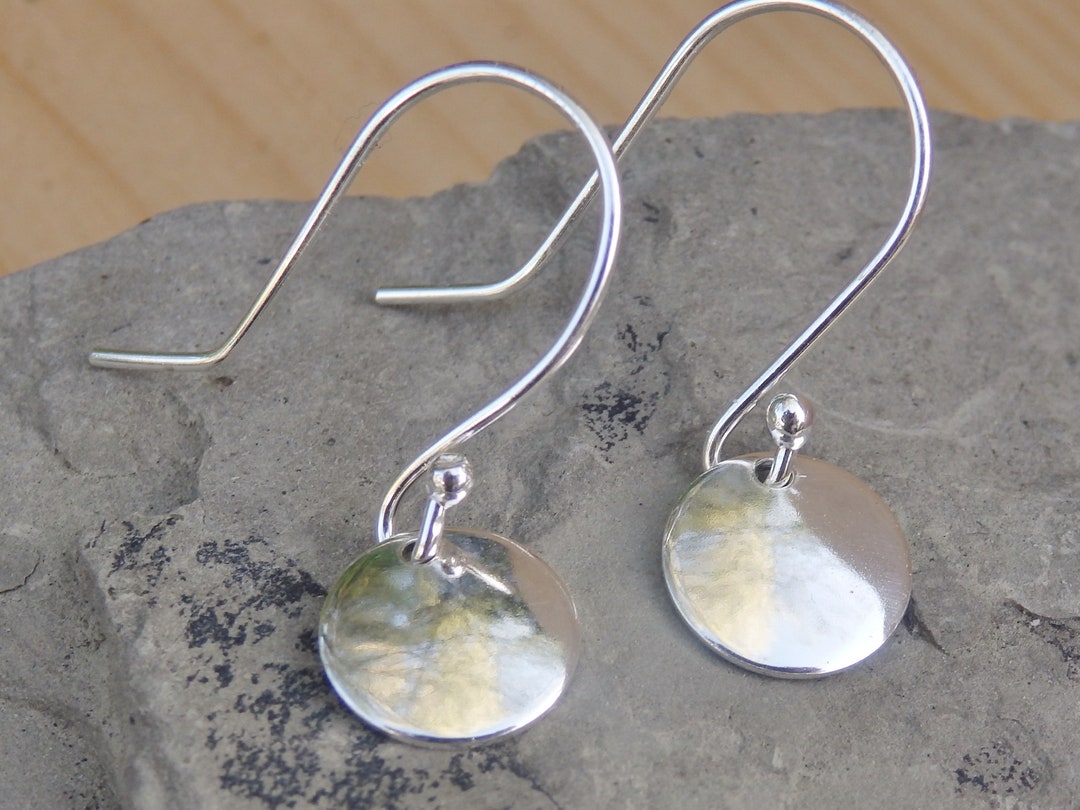 Small Sterling Silver Earrings With Round Disc Drops, Minimalist ...