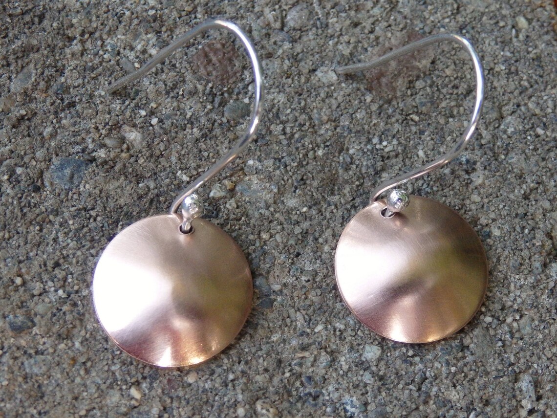 Brushed Copper Disc Earrings Sterling Silver Ear Wires - Etsy