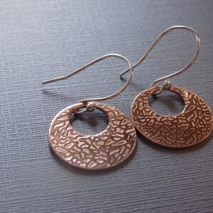 Textured Copper Disc Earrings With Sterling Silver Earwires, Drop Hoop ...