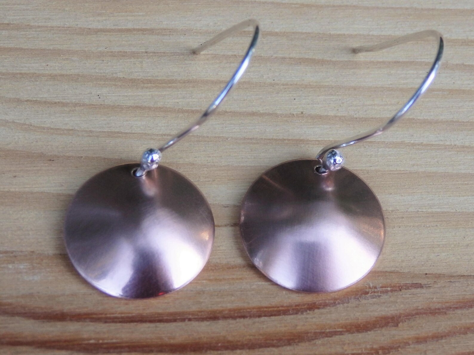 Brushed Copper Disc Earrings Sterling Silver Ear Wires - Etsy