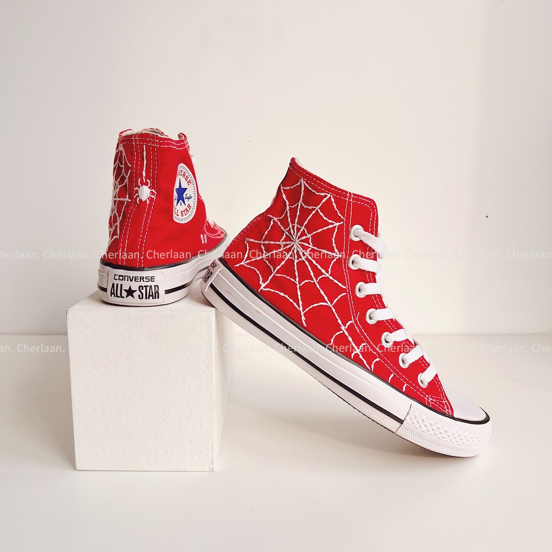 Custom Hand Embroidery Spider Man Converse High Tops 1970s Embroidery ...