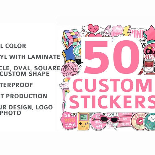 50 Custom Die Cut Vinyl Stickers Pack Any Size Custom - Etsy