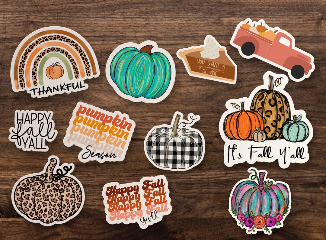 12 Fall Collection Sticker Pack // Cute Fall Pumpkin Leopard Thankful ...