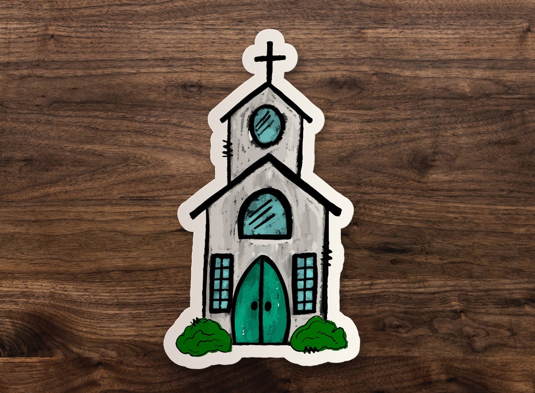 Handpainted Church Sticker // Cute Handdrawn Church With Cross // Die ...