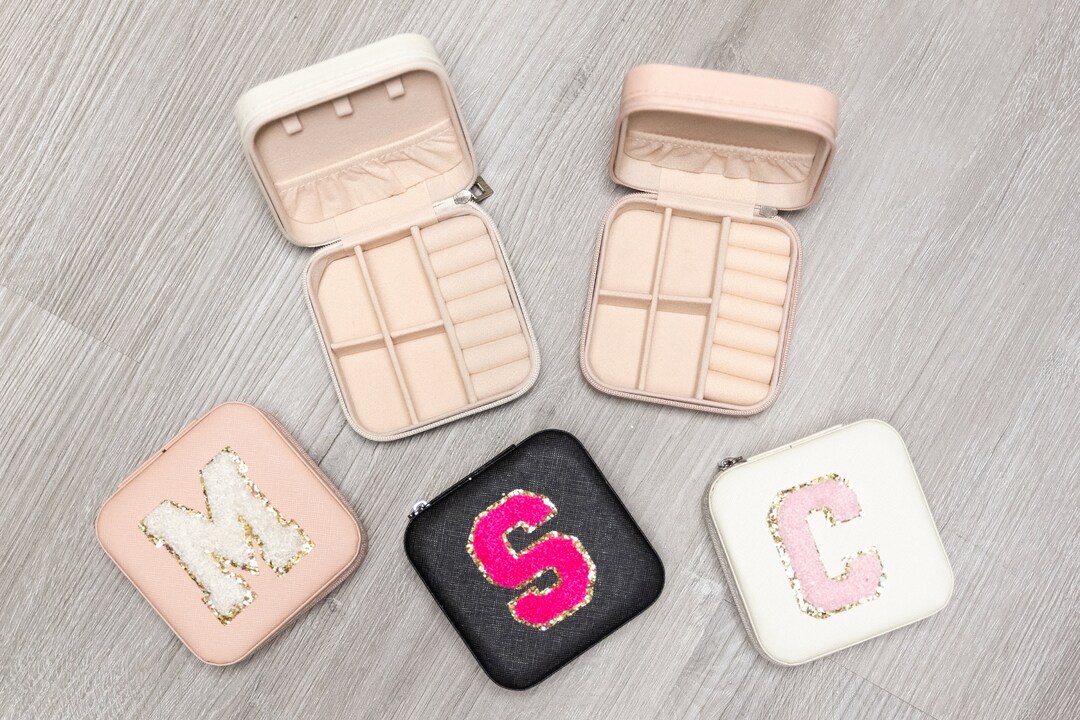 Travel Jewelry Box Organizer Case With Varsity Letter Glitter Chenille ...