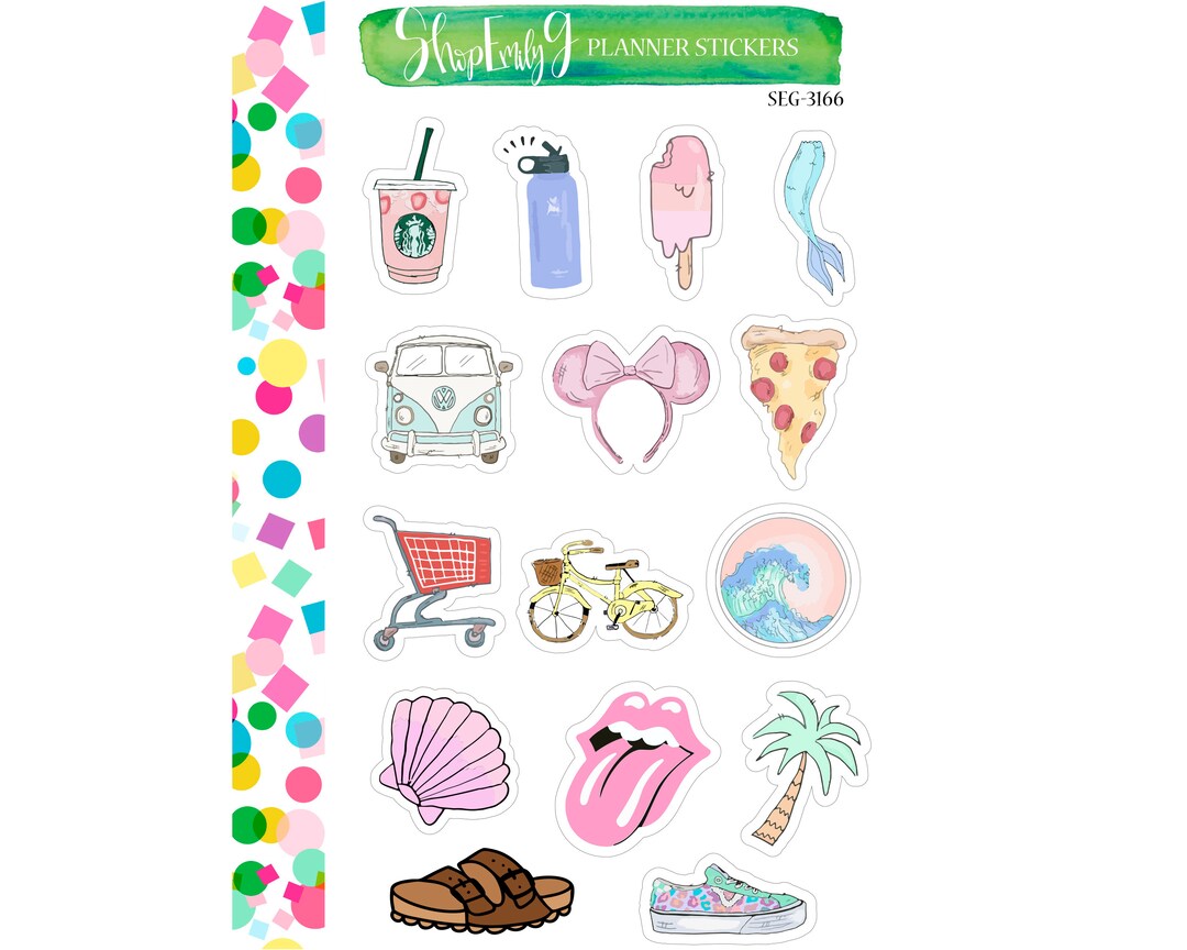 Favorite Things Planner Stickers // Retro Bus Van, Waterbottle ...