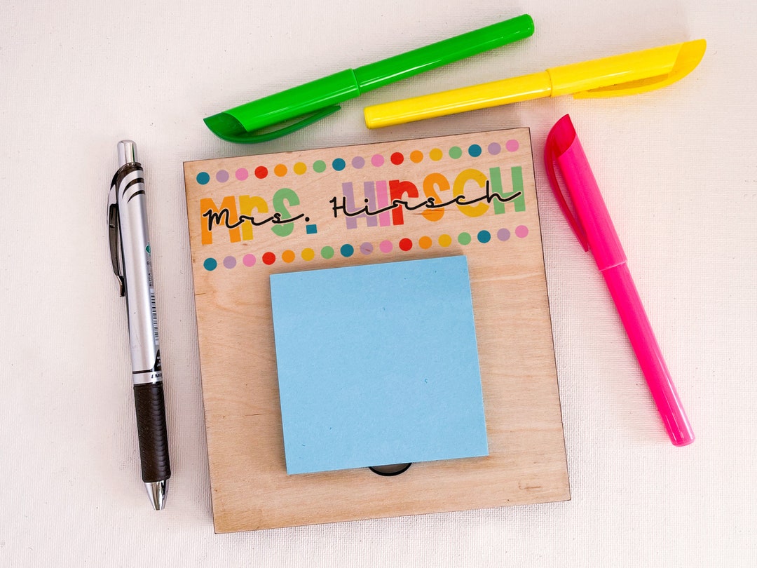 Rainbow Polka Dots Teacher Sticky Note Holder Custom Personalized Note ...