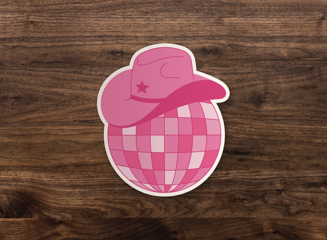 Cowboy Hat Pink Disco Ball Sticker | Trendy Vintage Retro Sticker // Trendy Die-cut Car, Water ...