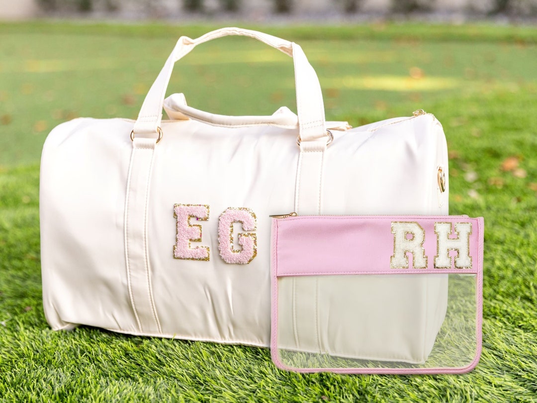 Clear Zipper Varsity Letter Chenille Patch Bag | Glitter Letter Zipper ...