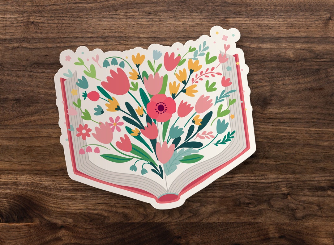 Floral Book Sticker | Reading Die-cut Window, Skateboard, Car ...