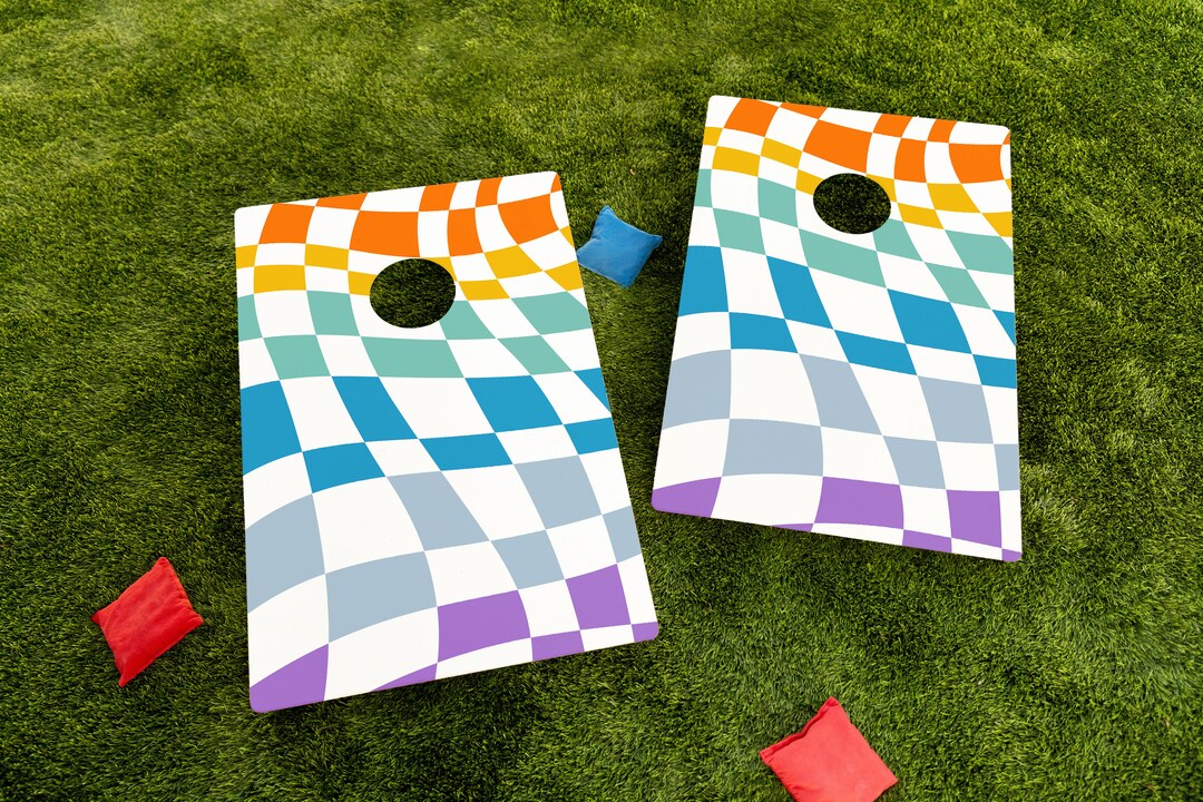 Cornhole Boards Retro Wavy Squares Rainbow Set of 2 Decals | High ...