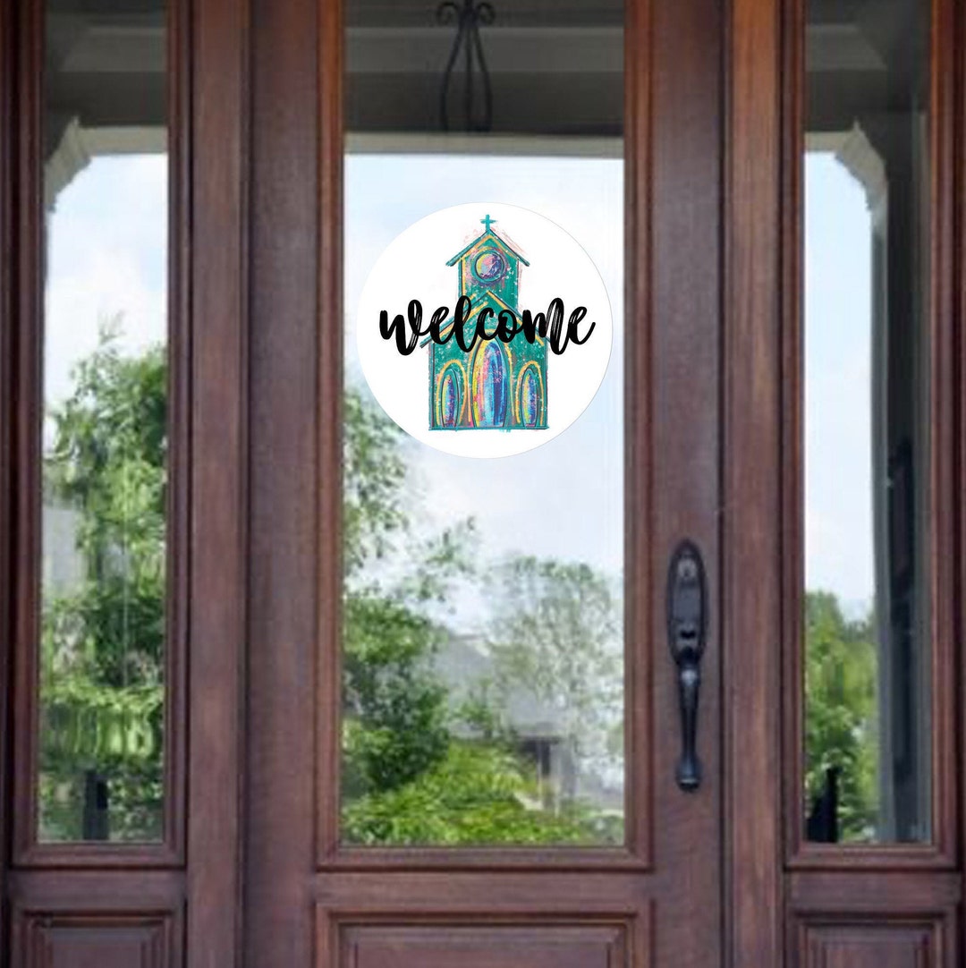 Watercolor Church Design Glass Door Window Cling Door Decor Pastel ...