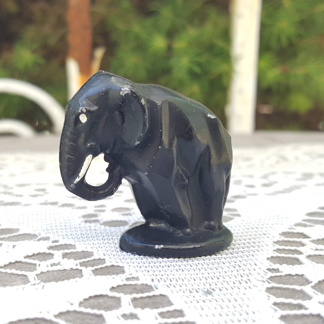 Miniature Black Elephant Geometric Metal Figurine Small Knick Knack MCM ...