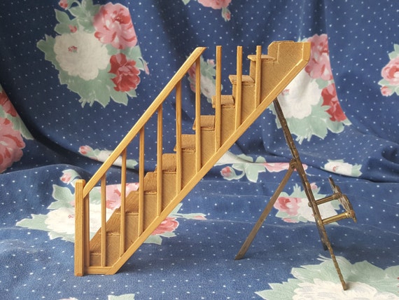Miniature Dollhouse Wood Stairs with Banister Steps Stairway | Etsy