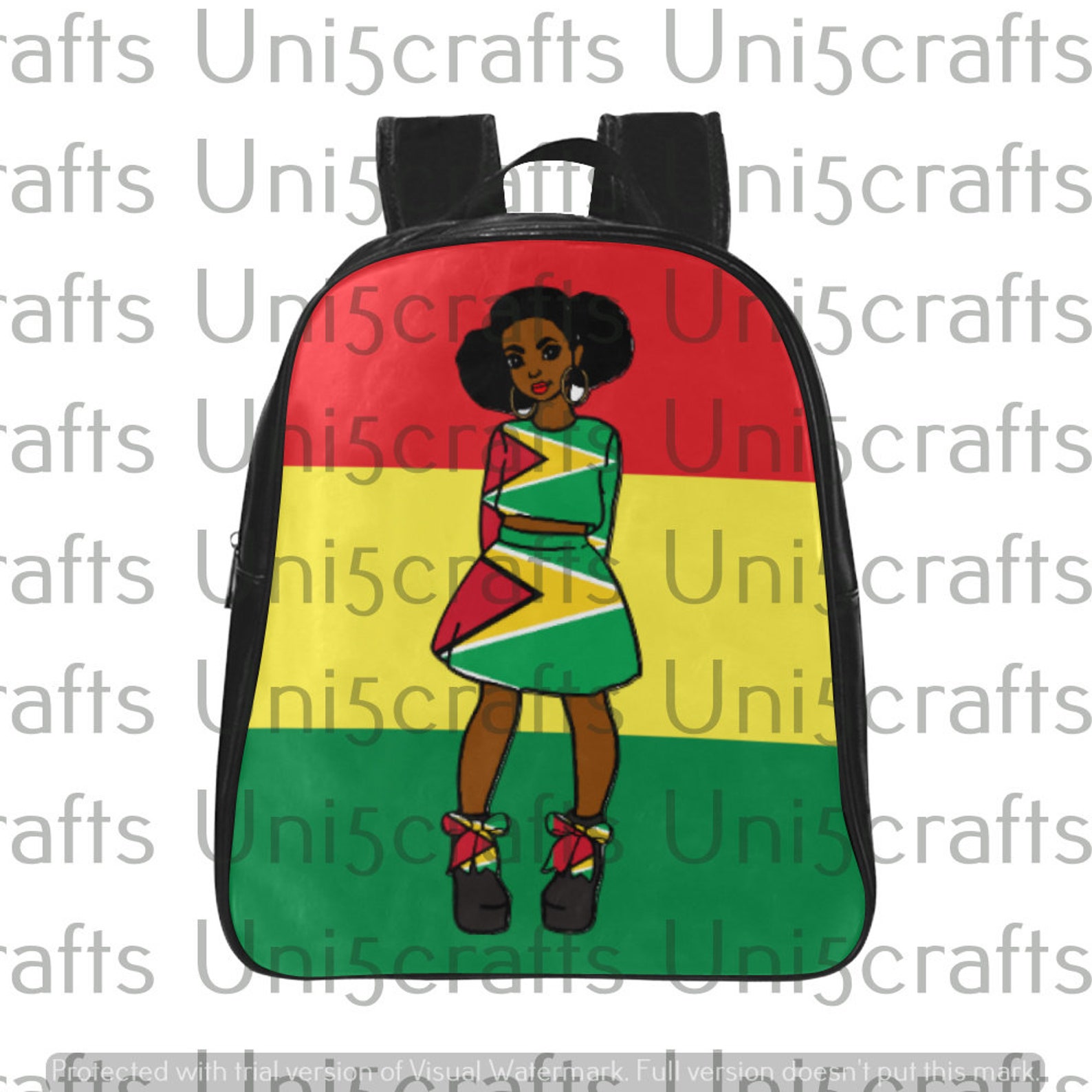 Guyana Girl Book Bag Bag, Guyanese Back Pack Bag, Red Yellow Green Bags ...