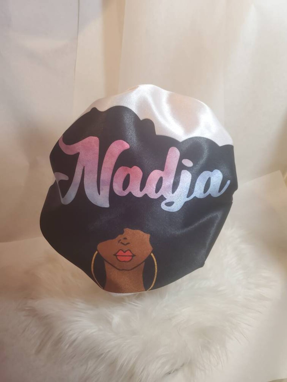 Afro Queen Name Satin Bonnet Photo Bonnets Custom Made | Etsy