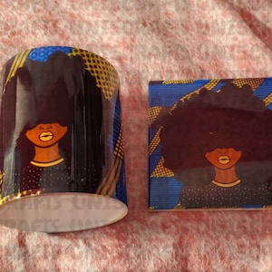 Afrocentric Mug and Coaster Set, African Fabric With Cocoa Twins Art ...