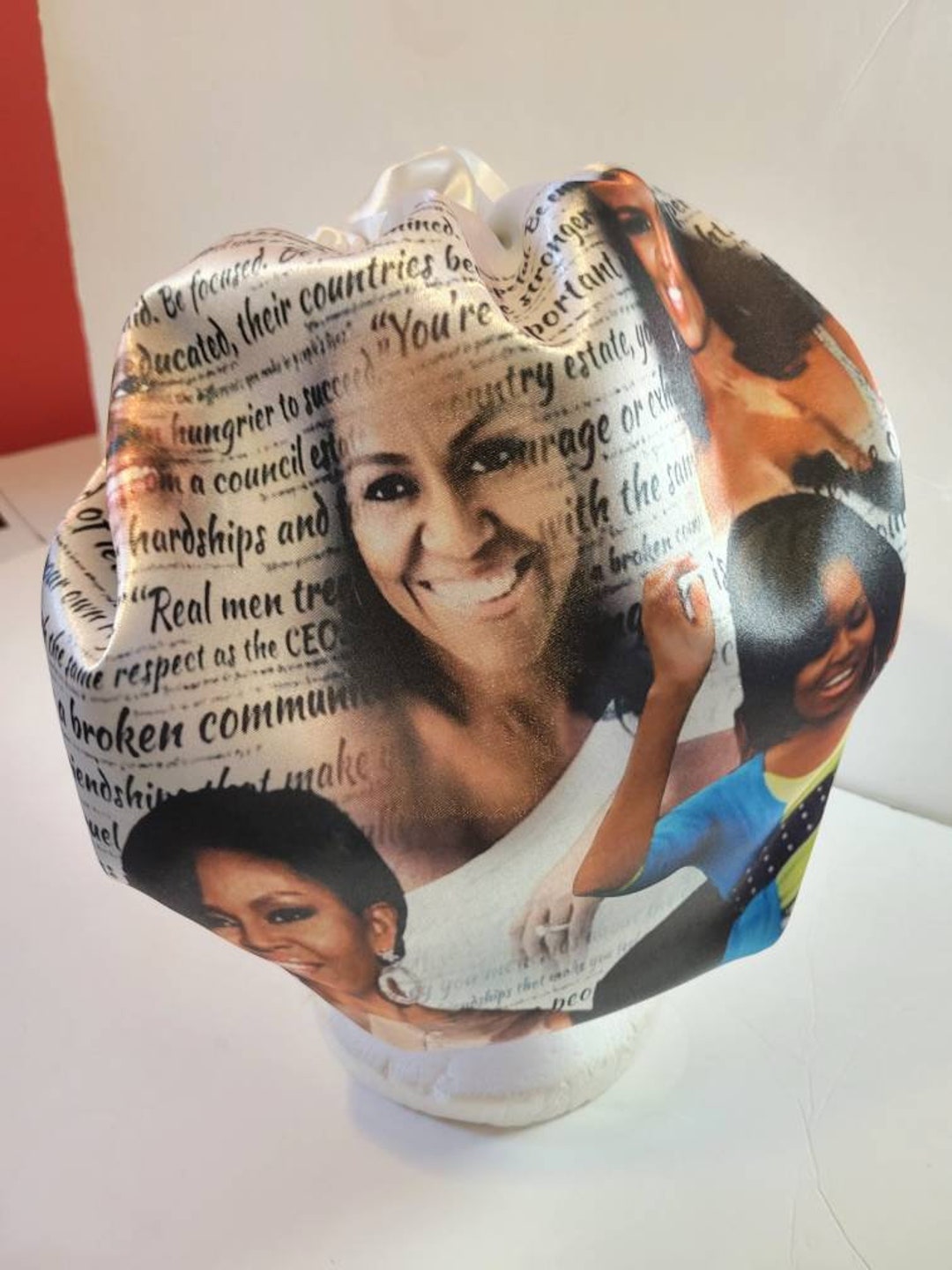 Michelle Obama Bonnet, First Lady Bonnet, Black Hair Satin Bonnet ...