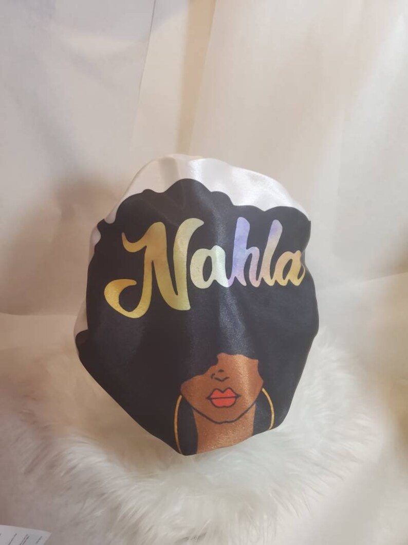 Afro Queen Name Satin Bonnet Photo Bonnets Custom Made | Etsy