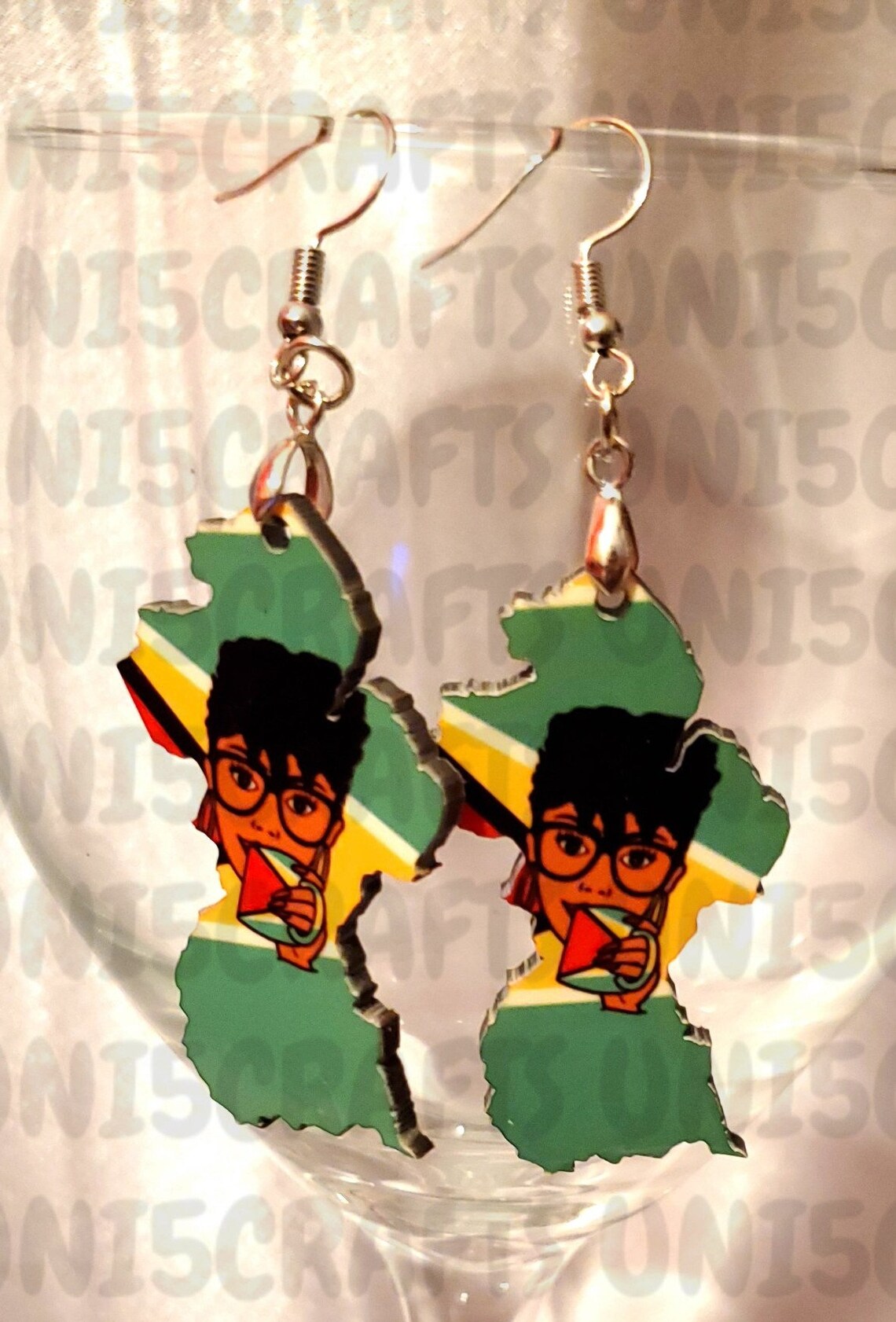 Guyana Avah Earring Afrocentric Earrings Guyana Shape Flag | Etsy